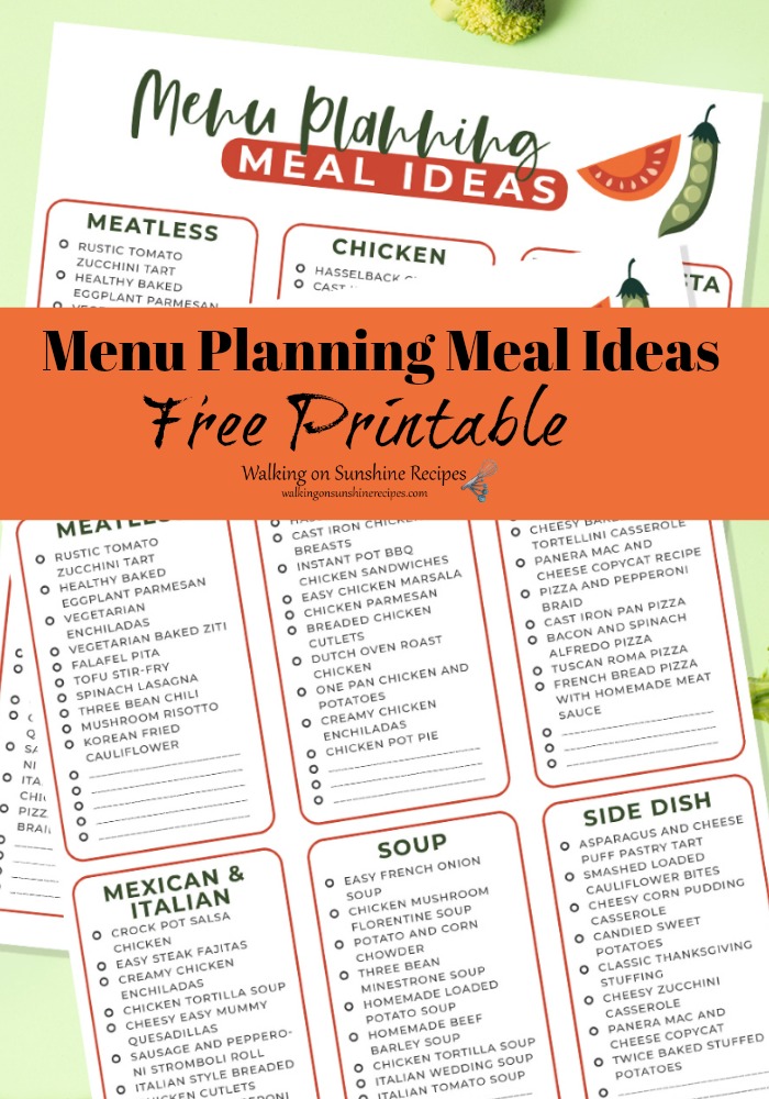 Easy Menu Planning Ideas With Free Printable Walking On Sunshine