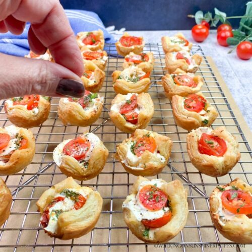 Tomato and Mozzarella Puff Pastry Bites - Walking on Sunshine