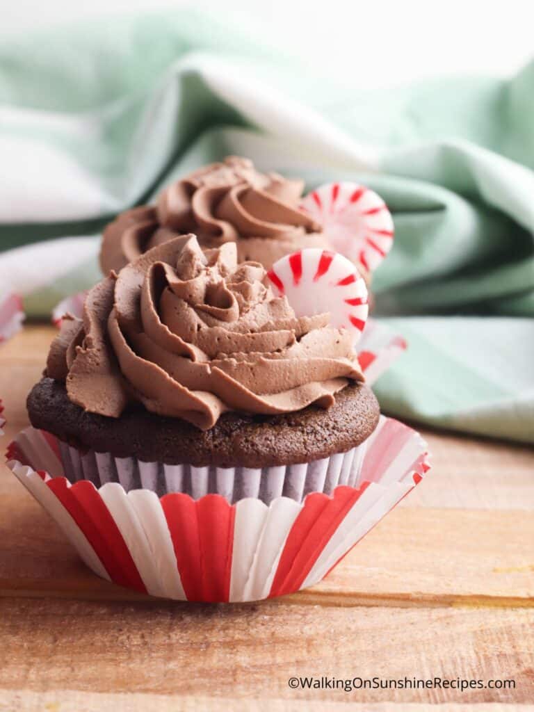 Christmas Cupcakes with Chocolate Peppermint Frosting