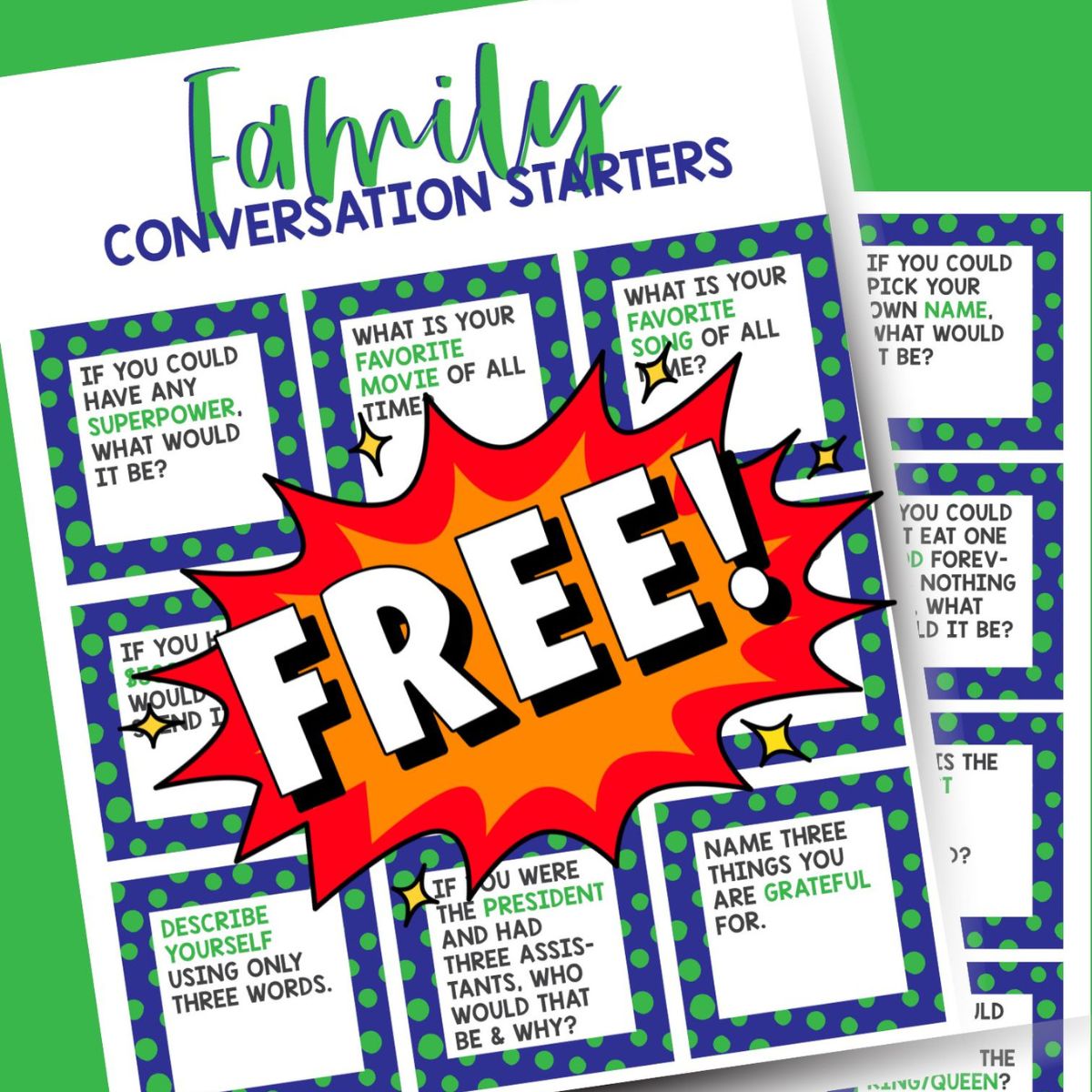 Family Conversation Starters - Printable Cards - Walking on Sunshine