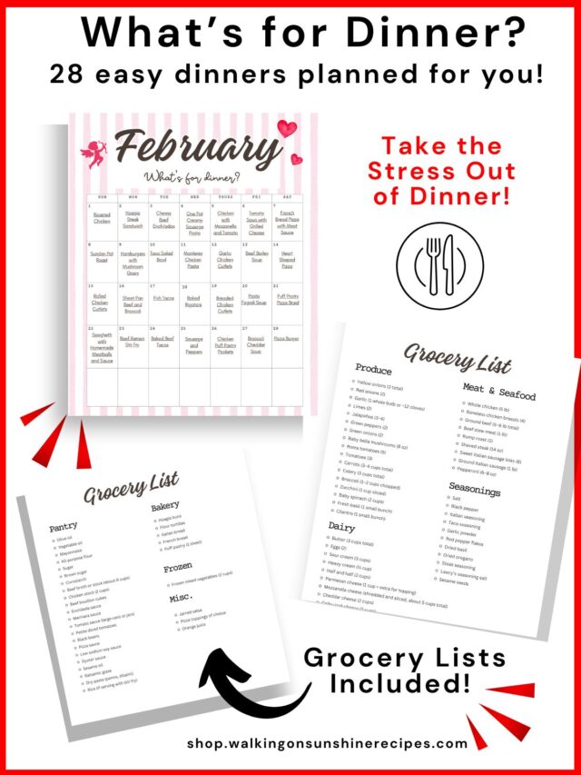 February Monthly Meal Calendar: 28 Easy Dinners with a Complete Grocery ...