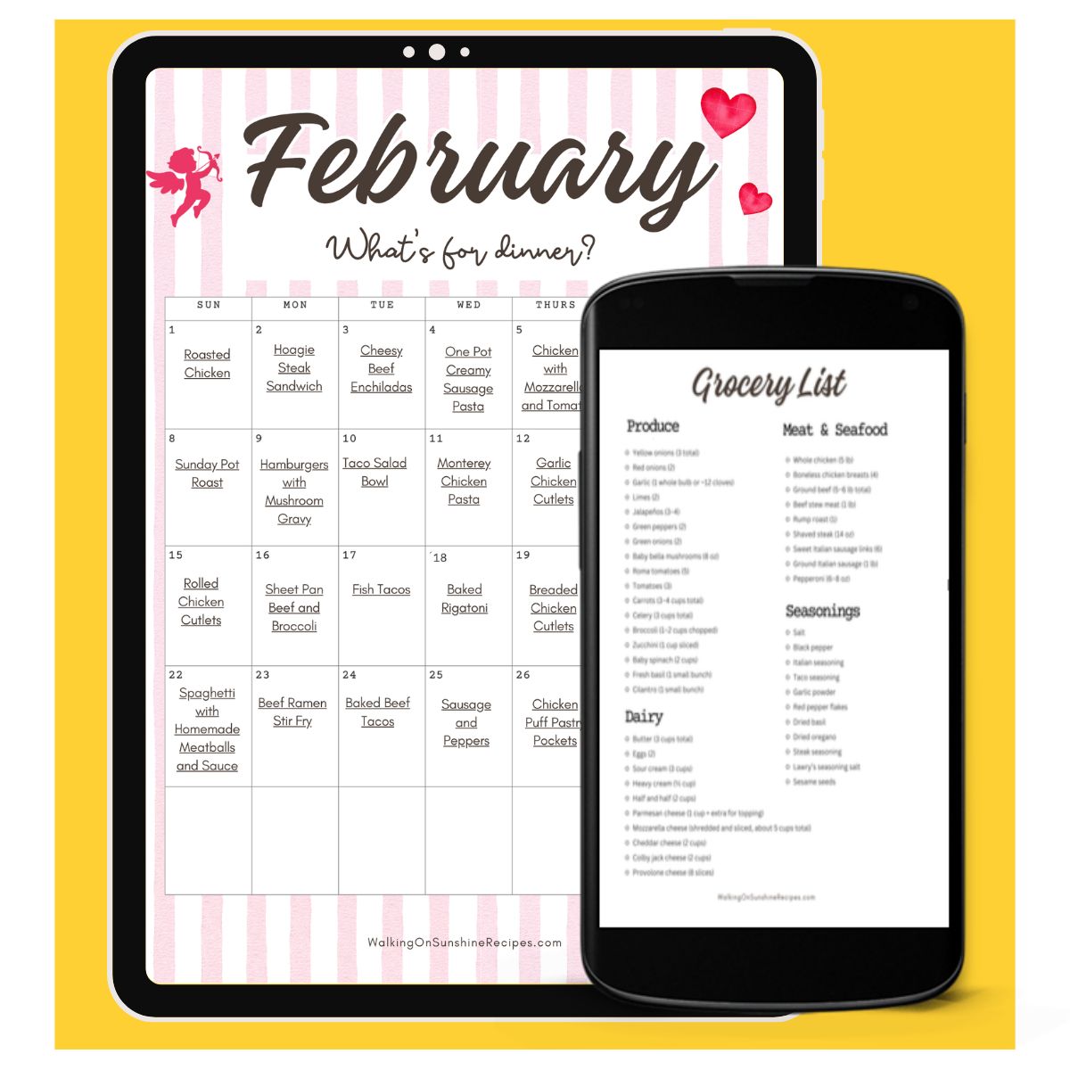 February Monthly Meal Calendar: 28 Easy Dinners with a Complete Grocery ...